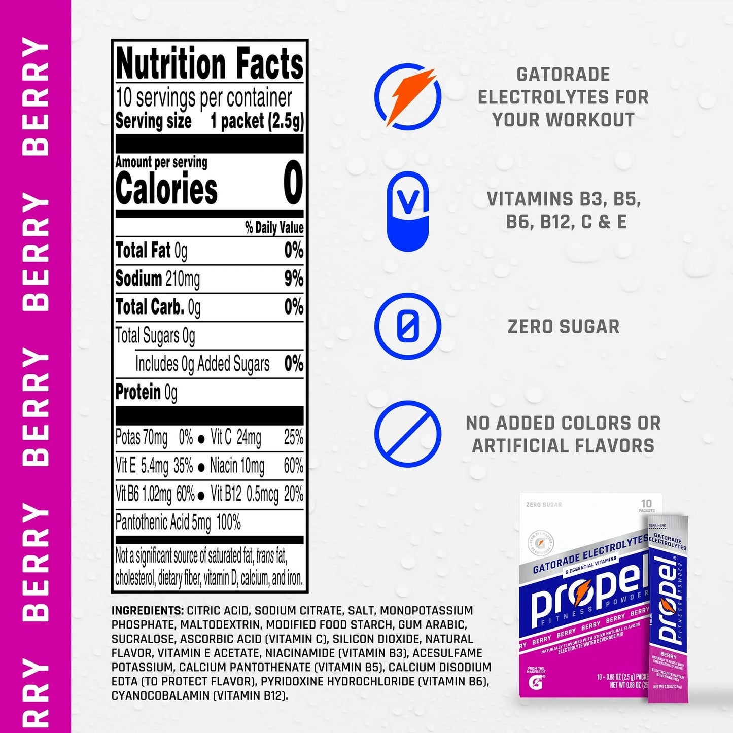 Gatorade Propel Powder Packet Electrolyte Berry Flavor - 10 count ...
