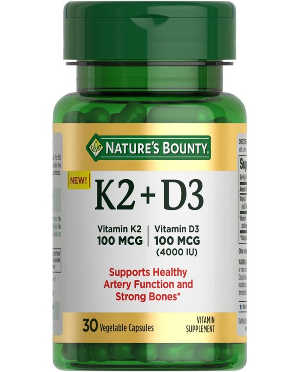 Nature's Bounty Vitamin D3 (4000 IU) + K2 (100 mcg), 30 Vegetarian Cap ...